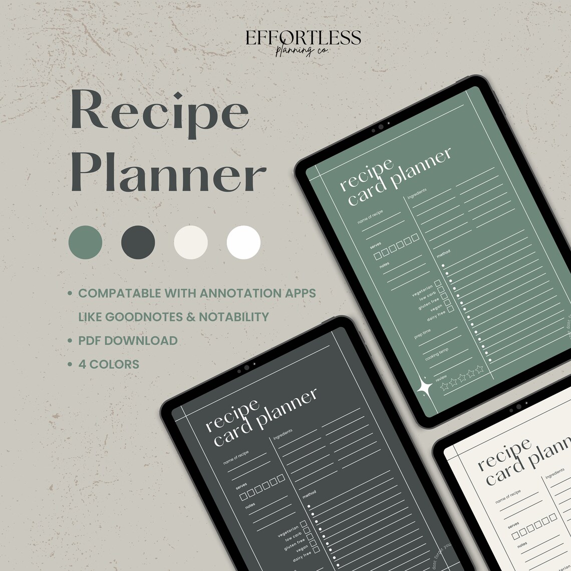 Recipe Book Digital Template, Recipe Card, Recipe Planner, Cook Book ...