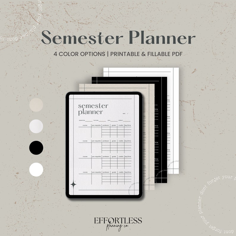 Semester Planner Printable College Semester Planner Study Planner GPA ...