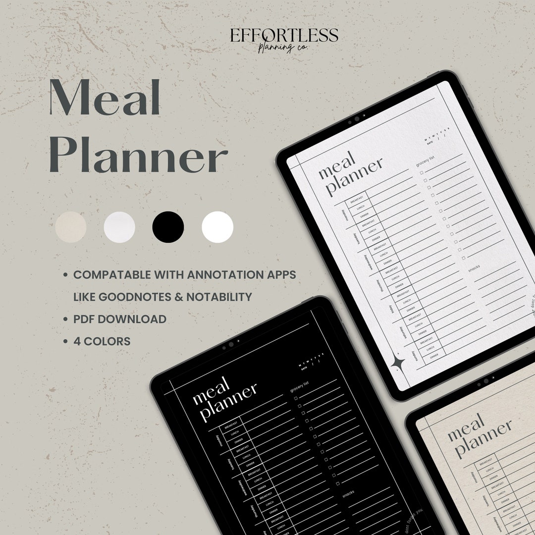 Weekly Meal Planner Printable, Daily Food Log, Digital Menu Plan ...