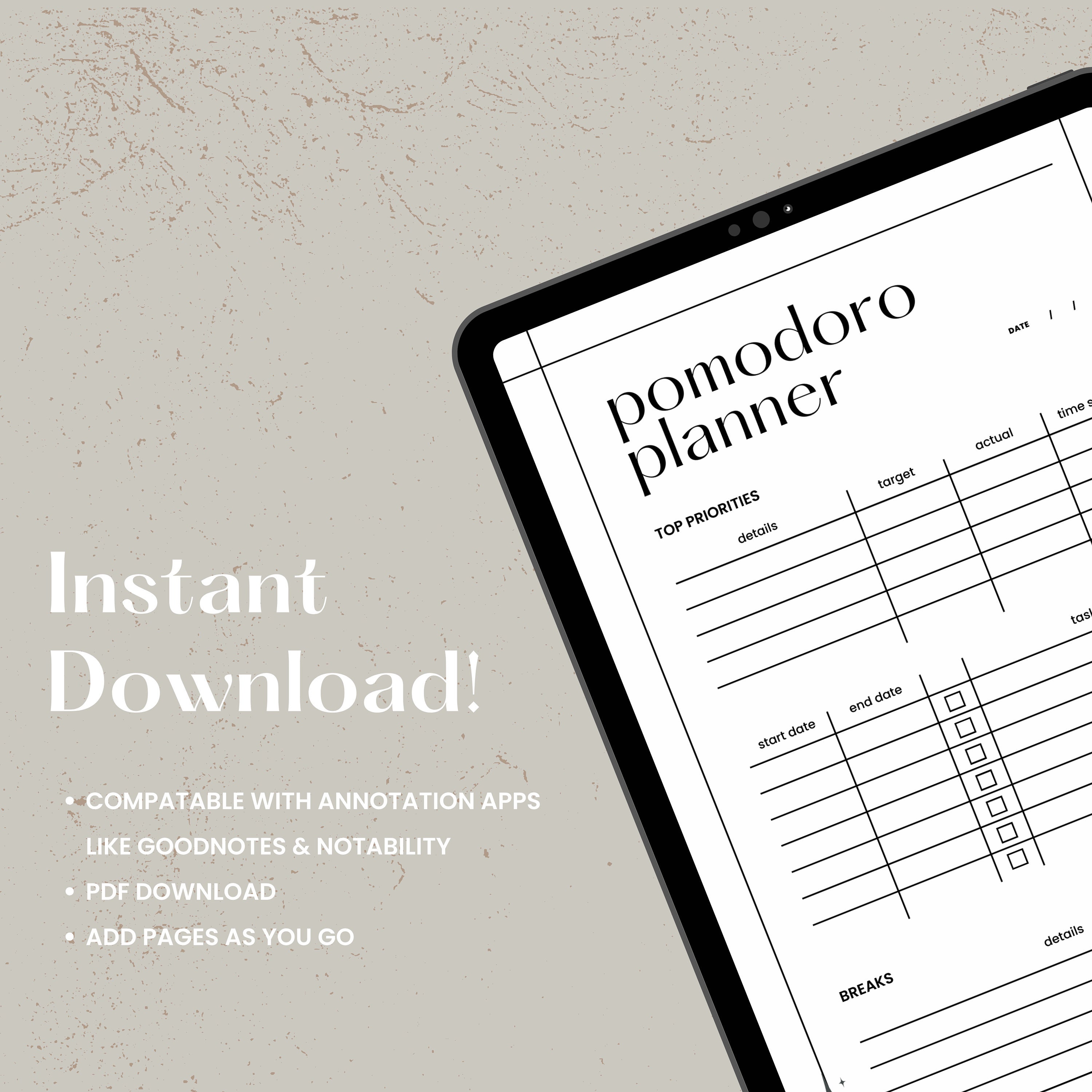 Pomodoro Tracker, Time Blocking, Time Management Digital Planner ...