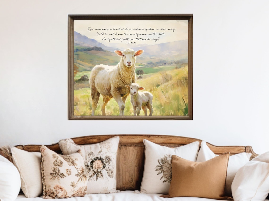 Art Print, Matthew 18 Art, Sheep Painting, Ewe and Lamb Print ...