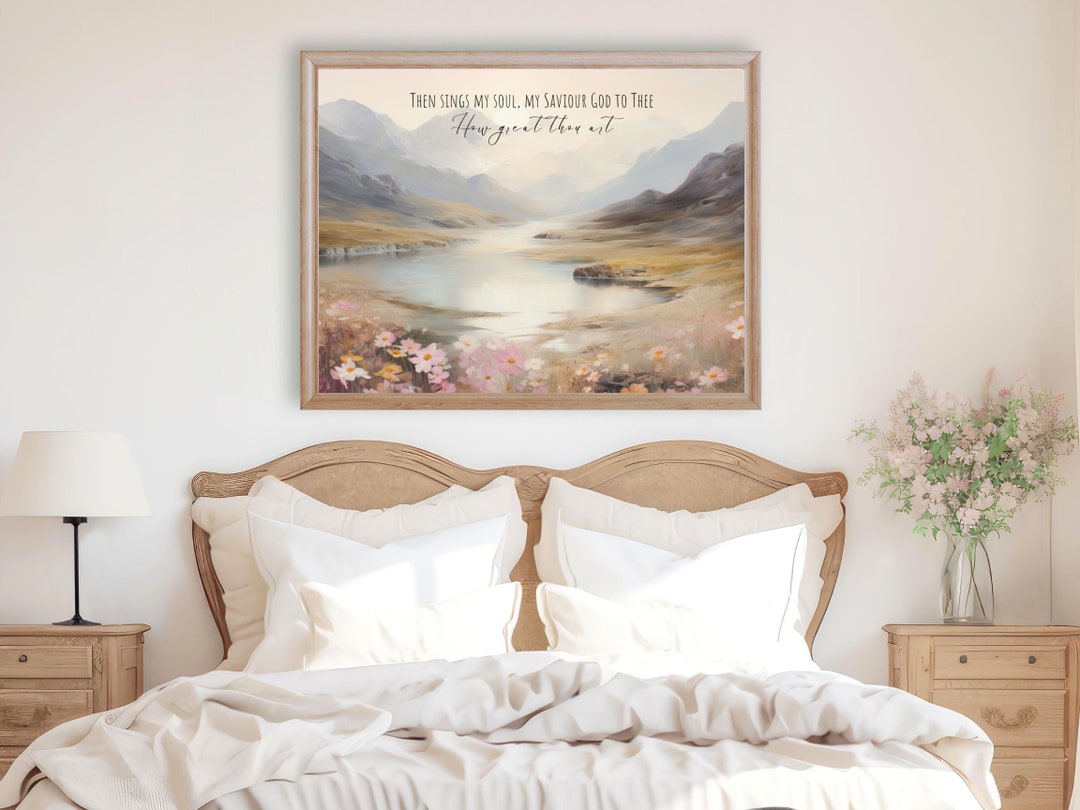 Art Print, How Great Thou Art Mountain Landscape Scene, Hymn Art, Soft ...