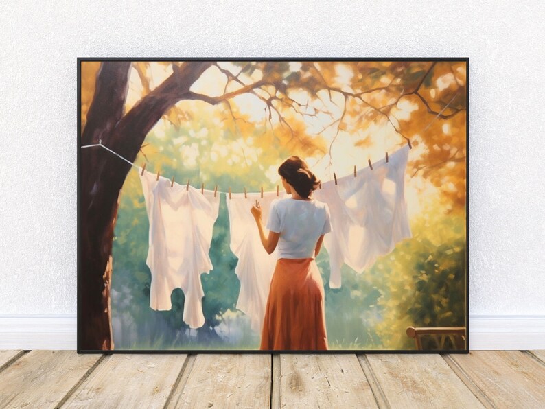 Vintage Laundry Room Print: Clothing Line Painting (digital Download ...