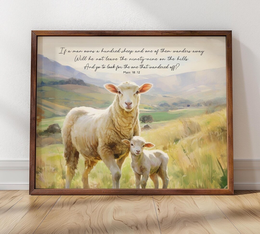 Matthew 18 Sheep Art Print: Ewe and Lamb, Scripture Nature Art - Etsy