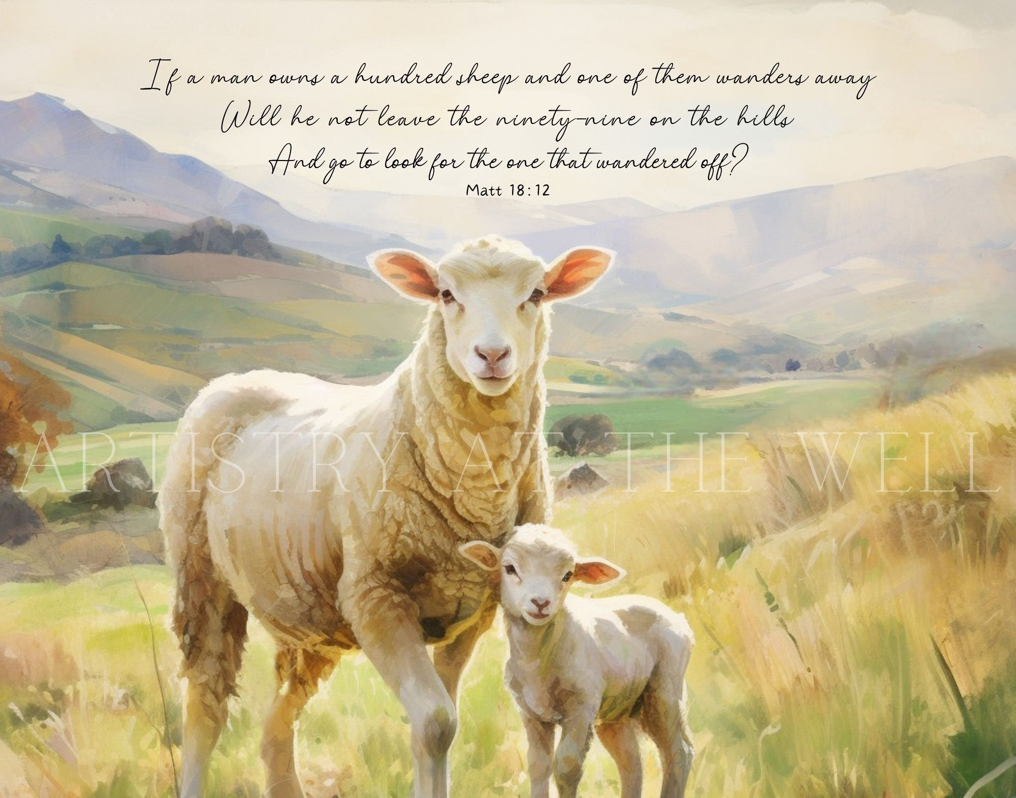 Art Print, Matthew 18 Art, Sheep Painting, Ewe and Lamb Print ...