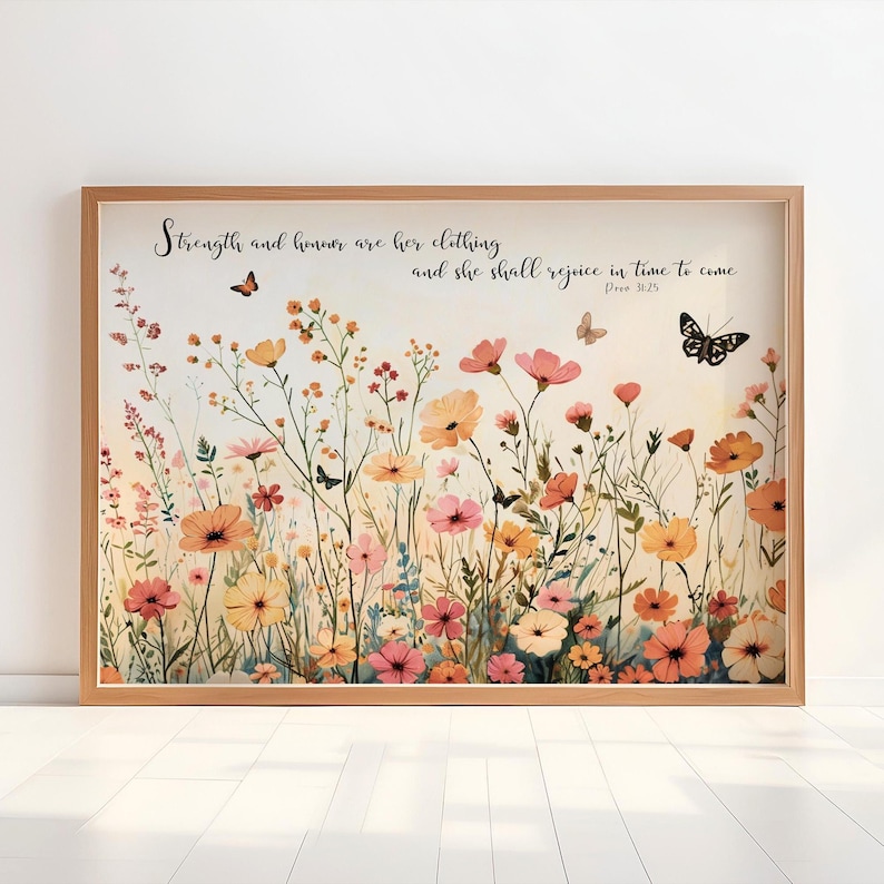 Wildflower Proverbs 31:25 Art Print, Christian Nursery Decor - Etsy UK