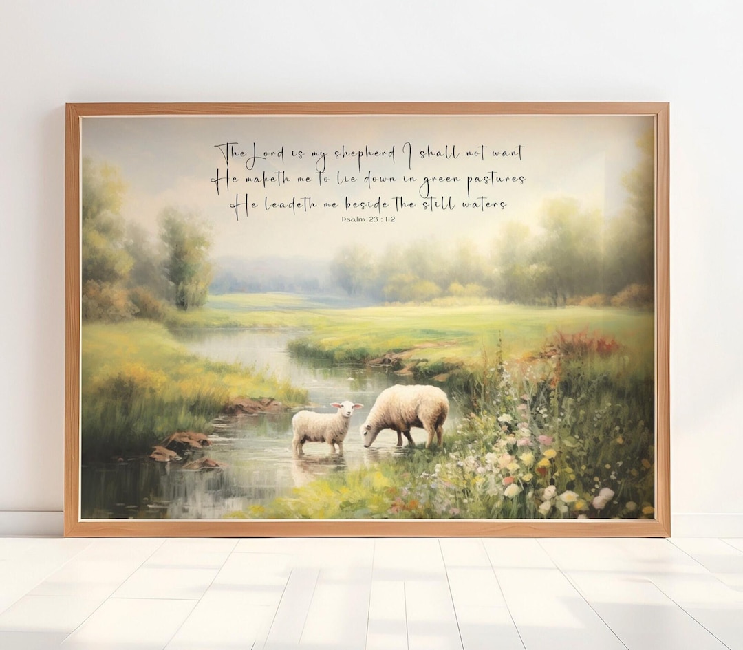 Psalm 23 Art Print: Farmhouse Sheep, Serene Pasture Scene - Etsy