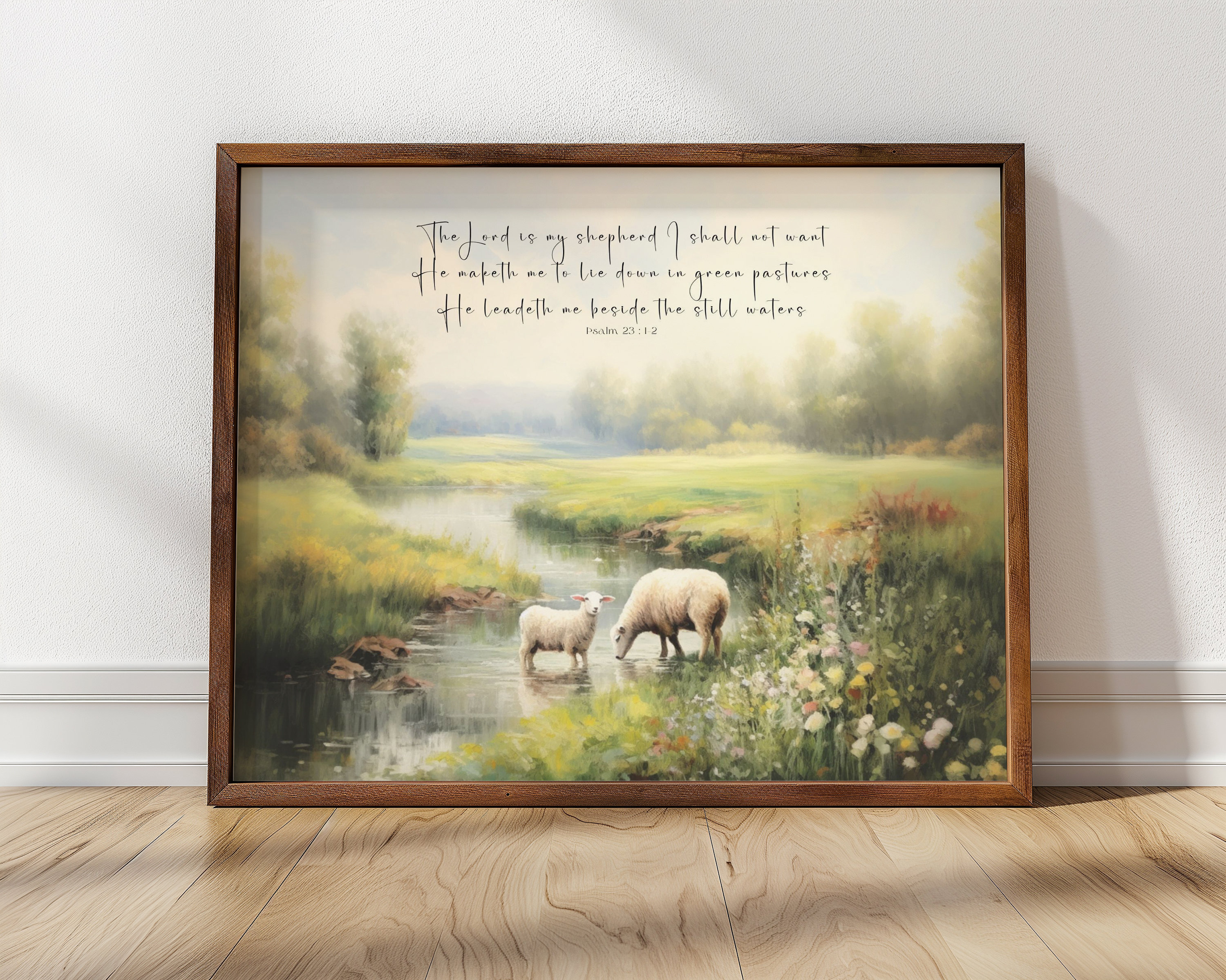 Psalm 23 Art Print: Farmhouse Sheep, Serene Pasture Scene - Etsy
