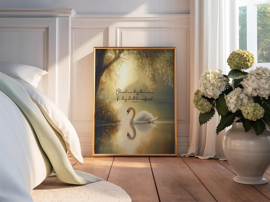 Swan Art Print: Matthew 5 Scripture, Christian Home Decor - Etsy