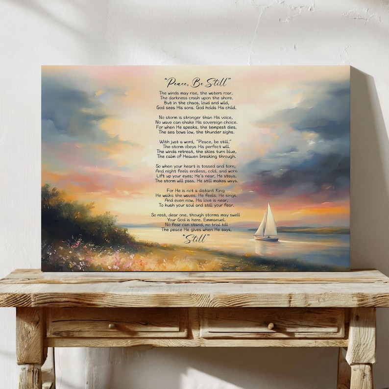 Peace Be Still Canvas: Christian Scripture Art, Calming Storm Poem - Etsy