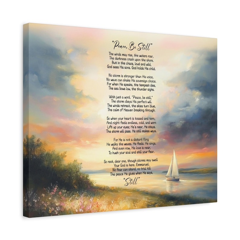 Peace Be Still Canvas: Christian Scripture Art, Calming Storm Poem - Etsy