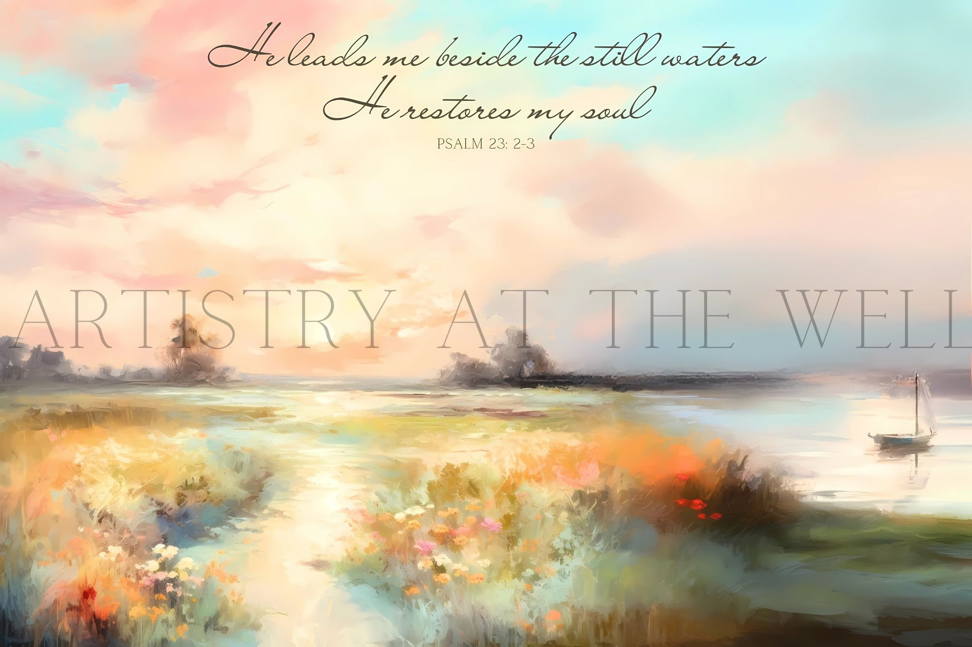 Psalm 23, Impressionist Landscape, Nature, Artful Scripture Wallart ...