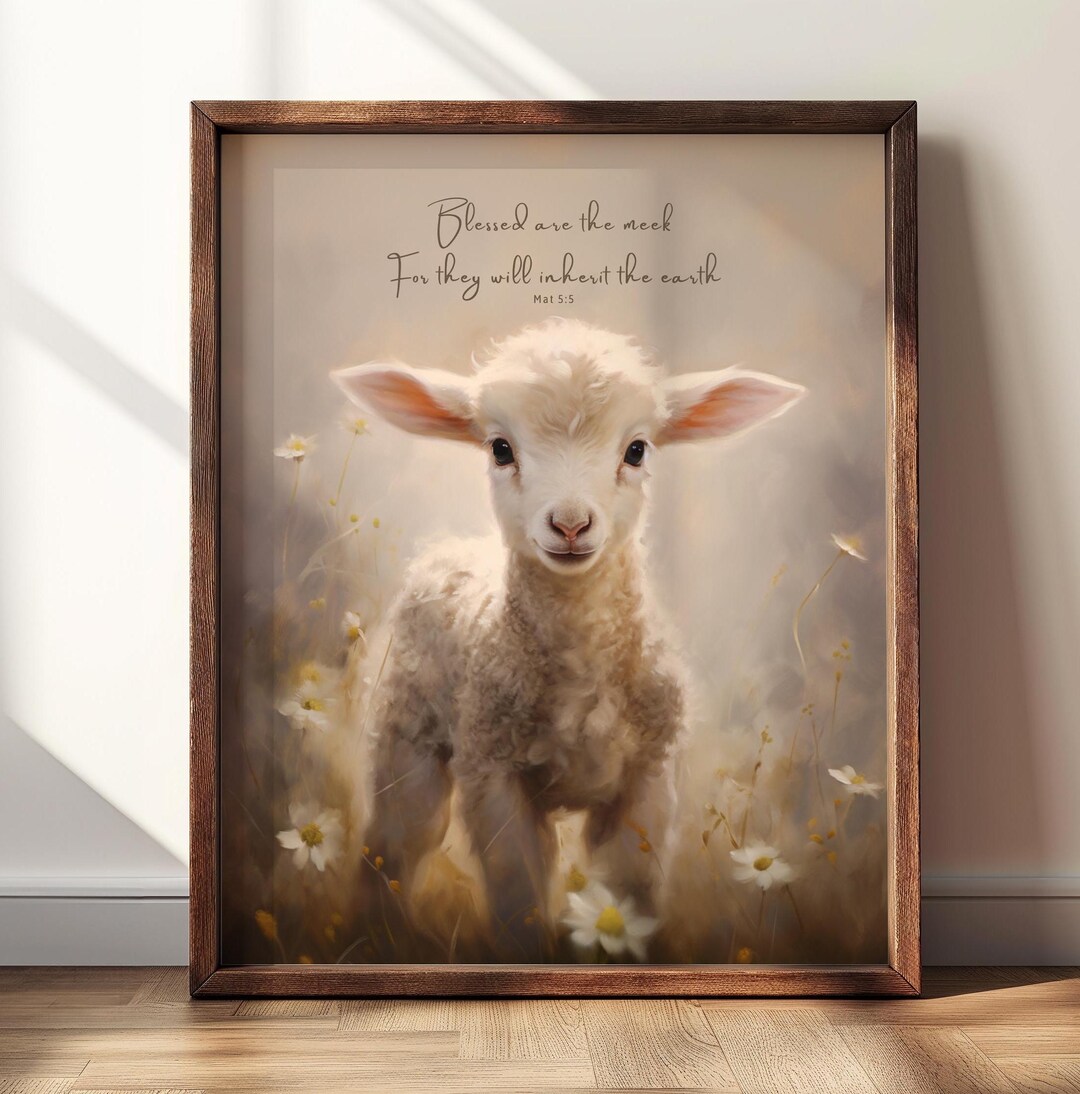 Lamb Art Print: Blessed Are the Meek, Christian Nursery Decor - Etsy