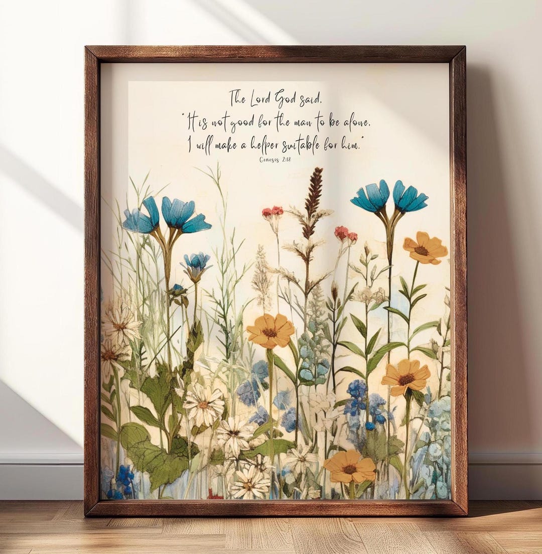 Wildflower Art Print, Genesis 2:18 Scripture, Floral Bible Verse - Etsy