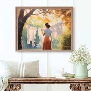 Vintage Laundry Room Print: Clothing Line Painting (digital Download ...