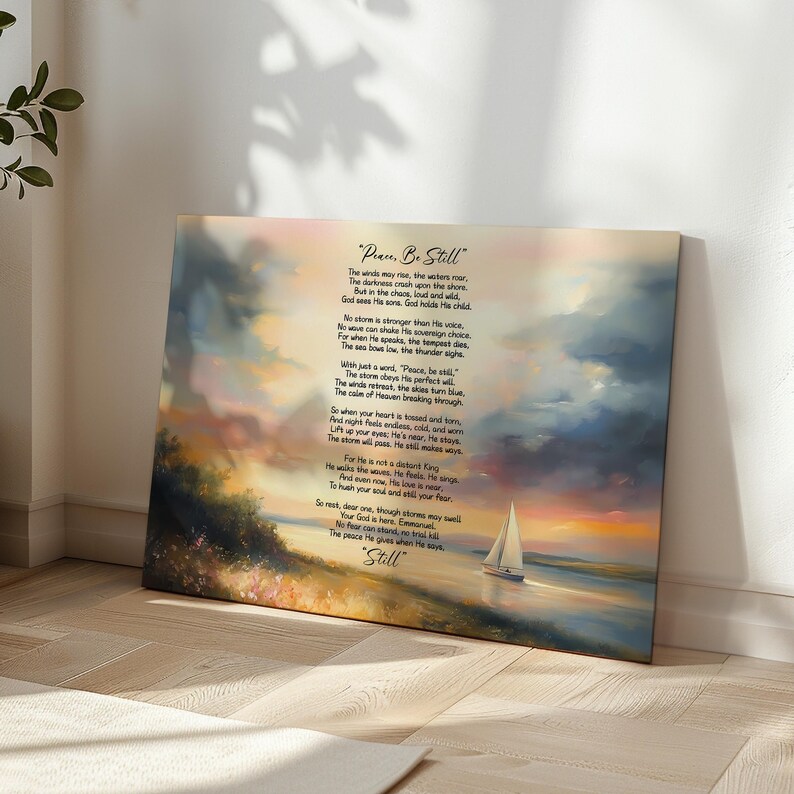 Peace Be Still Canvas: Christian Scripture Art, Calming Storm Poem - Etsy