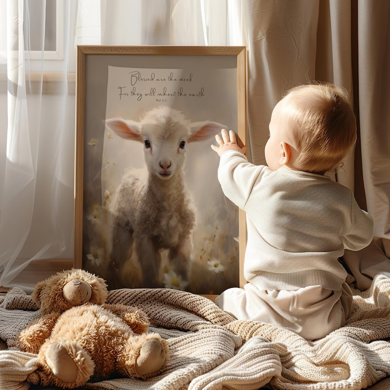 Lamb Art Print: Blessed Are the Meek, Christian Nursery Decor - Etsy