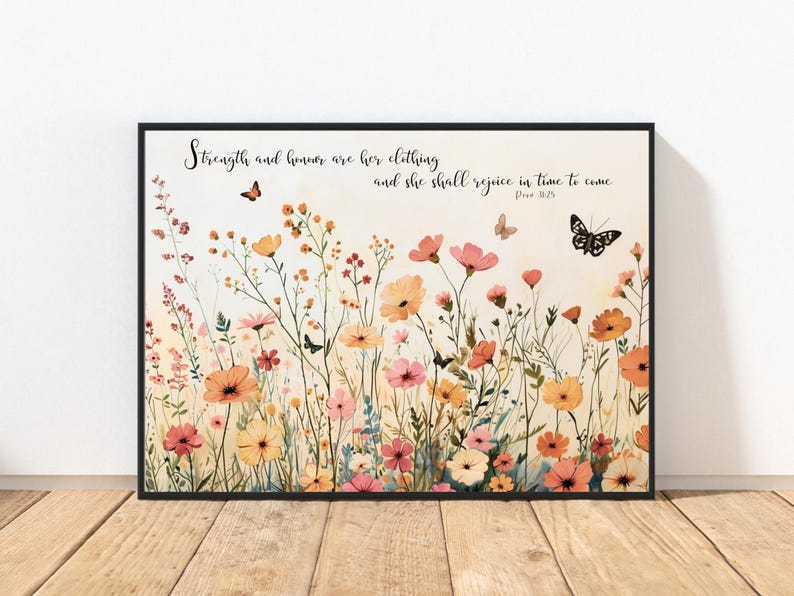 Wildflower Proverbs 31:25 Art Print, Christian Nursery Decor - Etsy UK