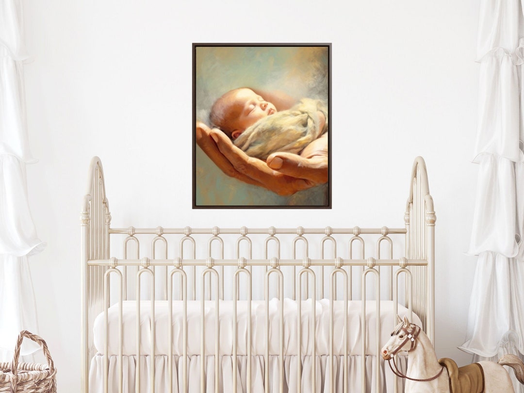 Art Print, Newborn Cradled in Hands Painting, Baby Held in Hands Art ...