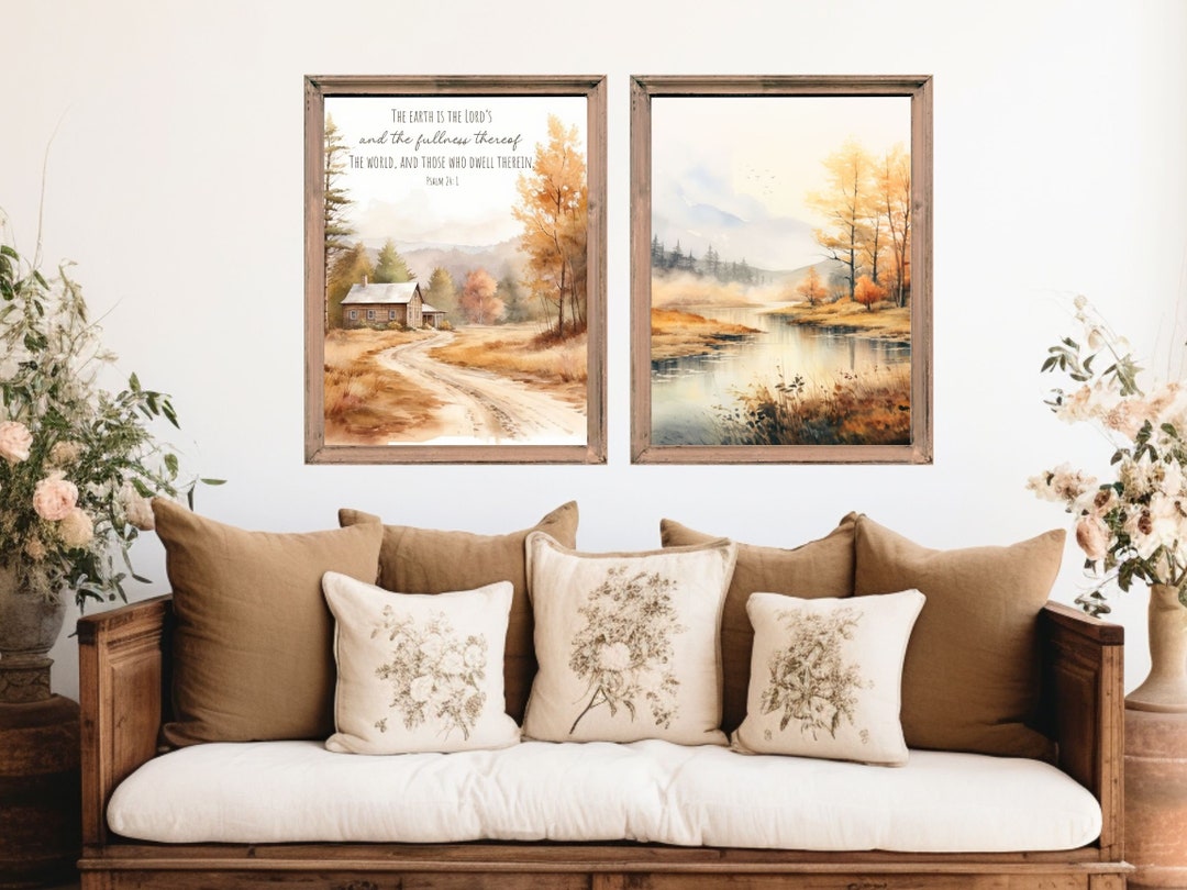Digital Download, Fall Landscape 2 Set, Psalm 24, Autumn Scripture Wall ...