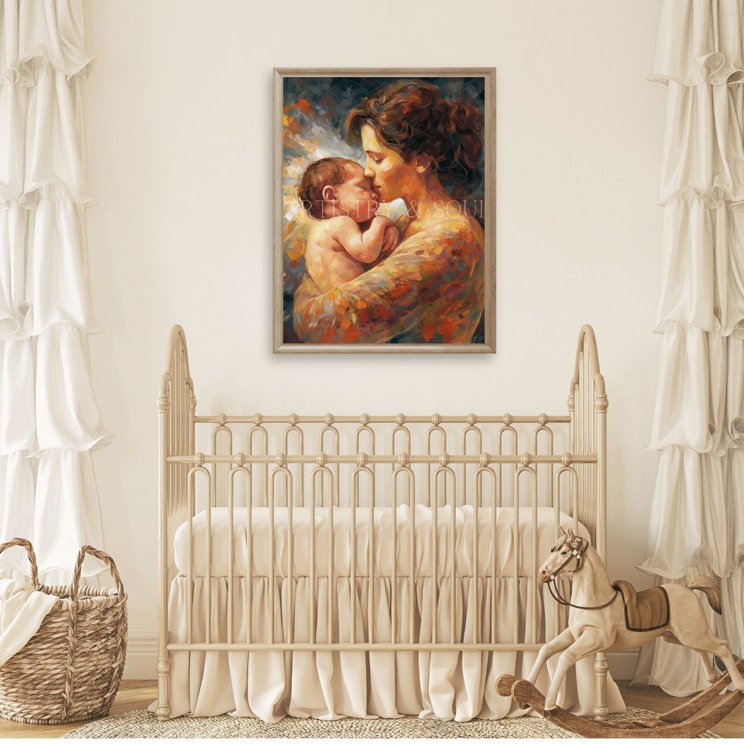 Nurturing Embrace, Impressionist Painting of Mother's Tender Love ...