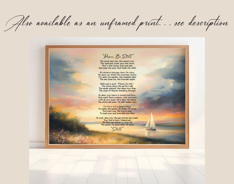 Peace Be Still Canvas: Christian Scripture Art, Calming Storm Poem - Etsy