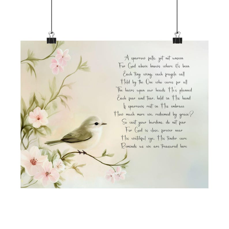 Sparrow Poem Art Print, Christian Scripture, Bird and Floral Wall Art ...