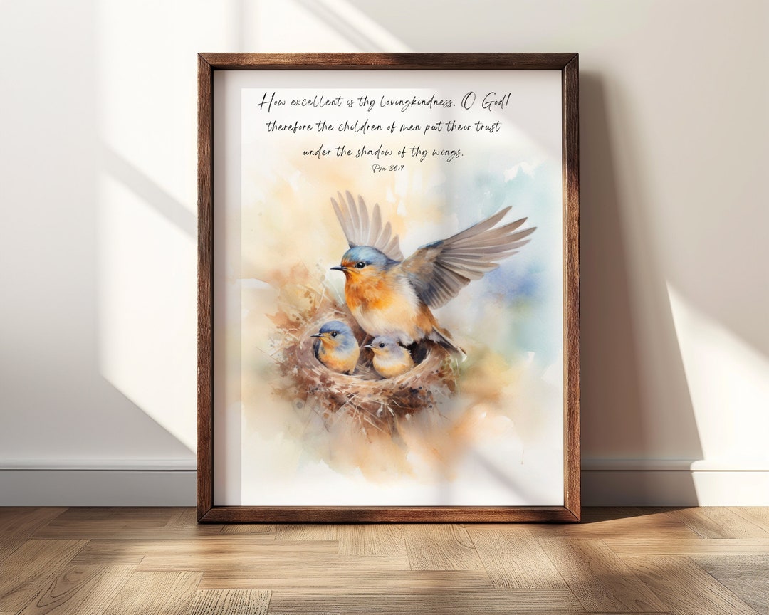 Watercolor Birds, Psalm 36:7 Wall Art, Christian Print, Bird Art With ...