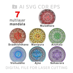 576-set of 7 Wooden Multilayer Chakras Vector for CNC Svg Vector File ...