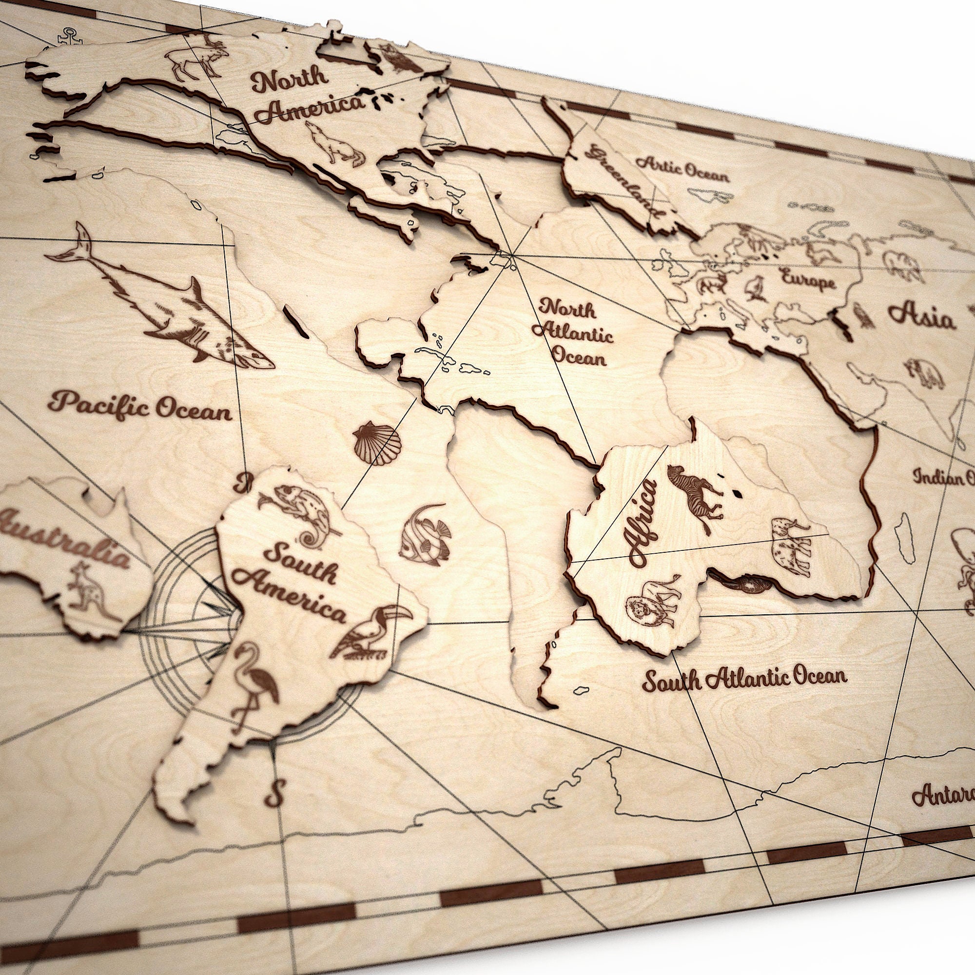 Continents Puzzle Vector for CNC Svg Vector File, Vector Cut File ...