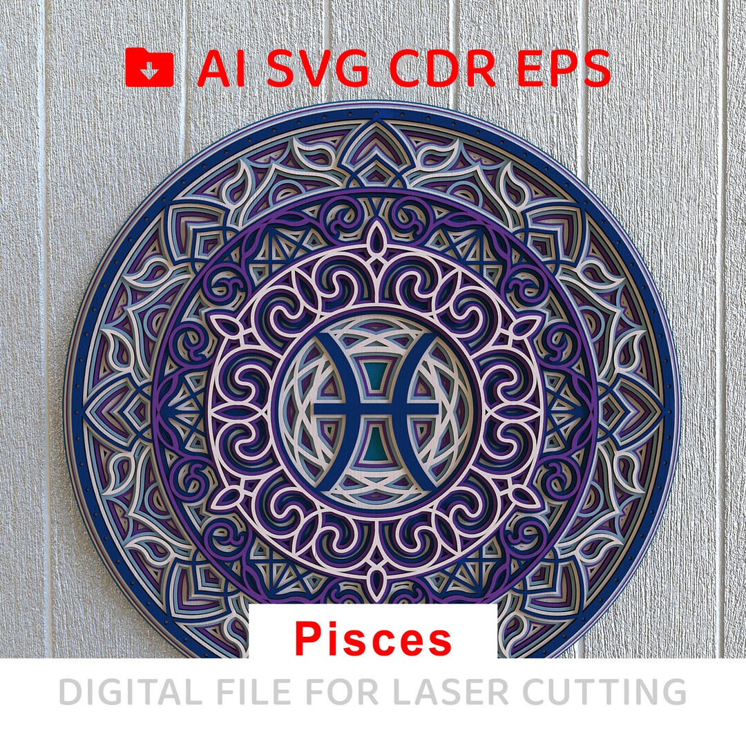 577-pisces Wooden Multilayer Zodiac Sign Vector for CNC Svg Vector File ...