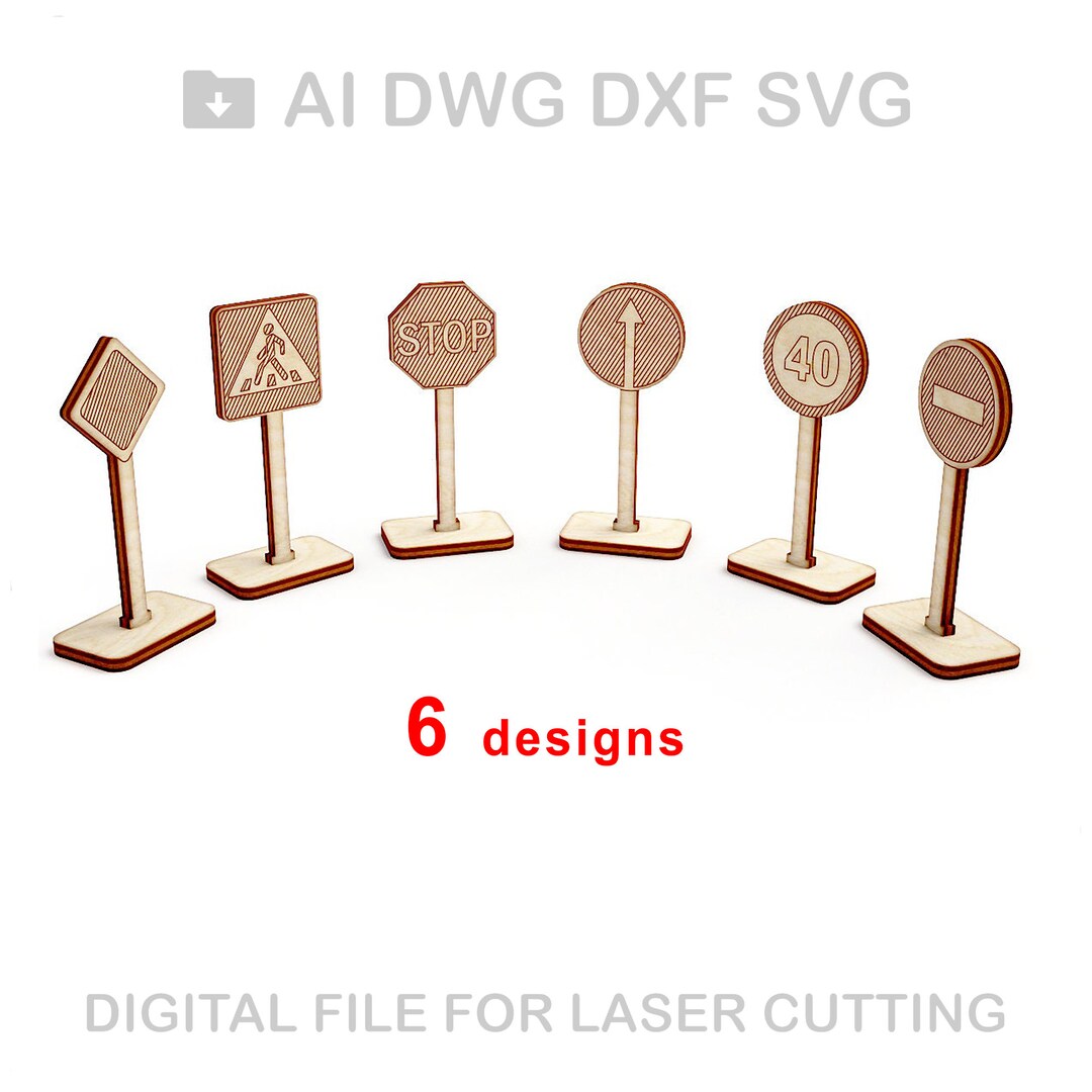 Six Wooden Toy Road Signs Vector for CNC Svg Vector File - Etsy