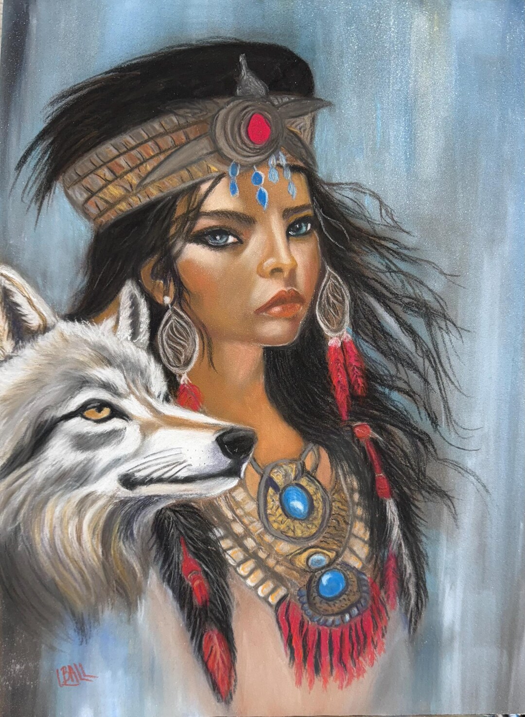 Queen & Her Wolf - Original Pastel 12X16 Framed and Matted - Etsy