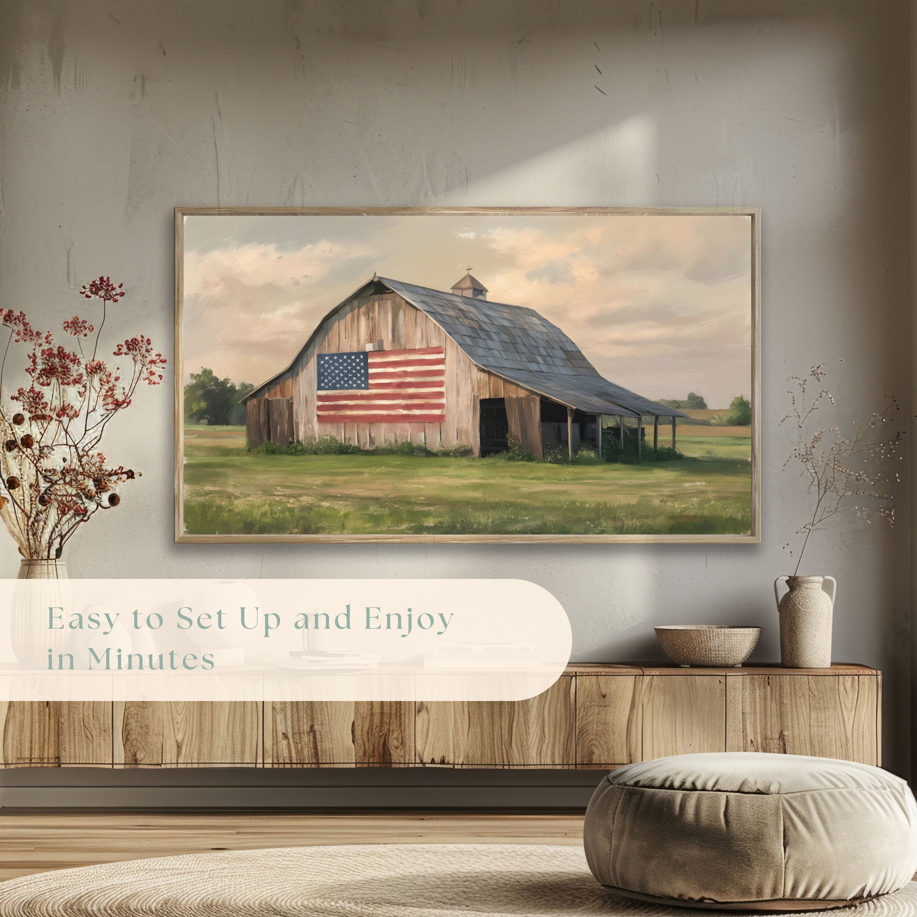 American Flag Mural on Barn 4th of July TV Art, Samsung Frame TV Art ...
