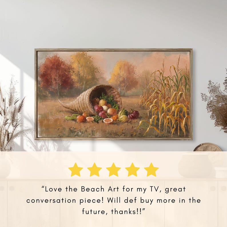 Fall Frame TV Art, Rustic Cornucopia, Autumn Harvest, Golden Cornfield ...