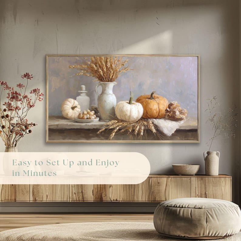 Thanksgiving Pumpkins and Wheat Frame TV Art Still Life Rustic ...