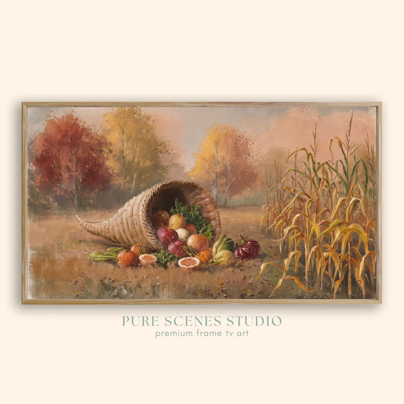 Fall Frame TV Art, Rustic Cornucopia, Autumn Harvest, Golden Cornfield ...