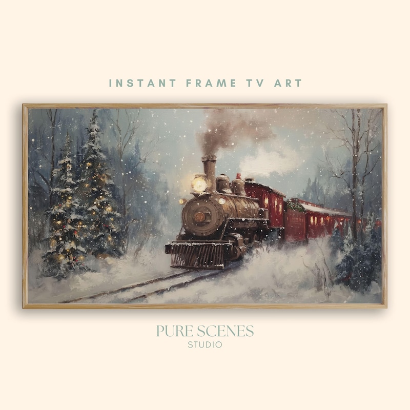 Snowy Art Scene With Train - Etsy