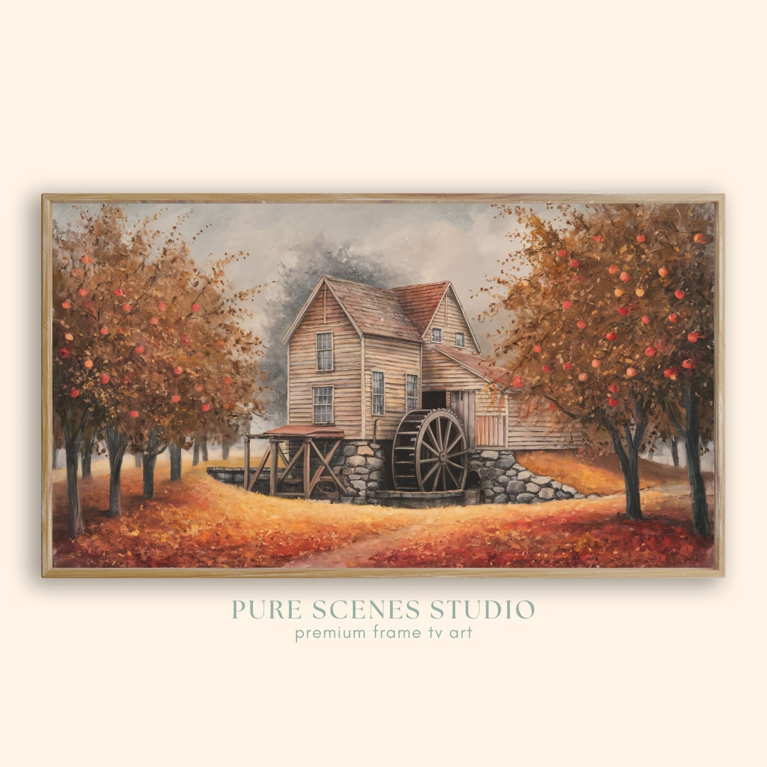 Fall Frame TV Art, Cozy Cider Mill Scene With Apple Trees, Vintage ...