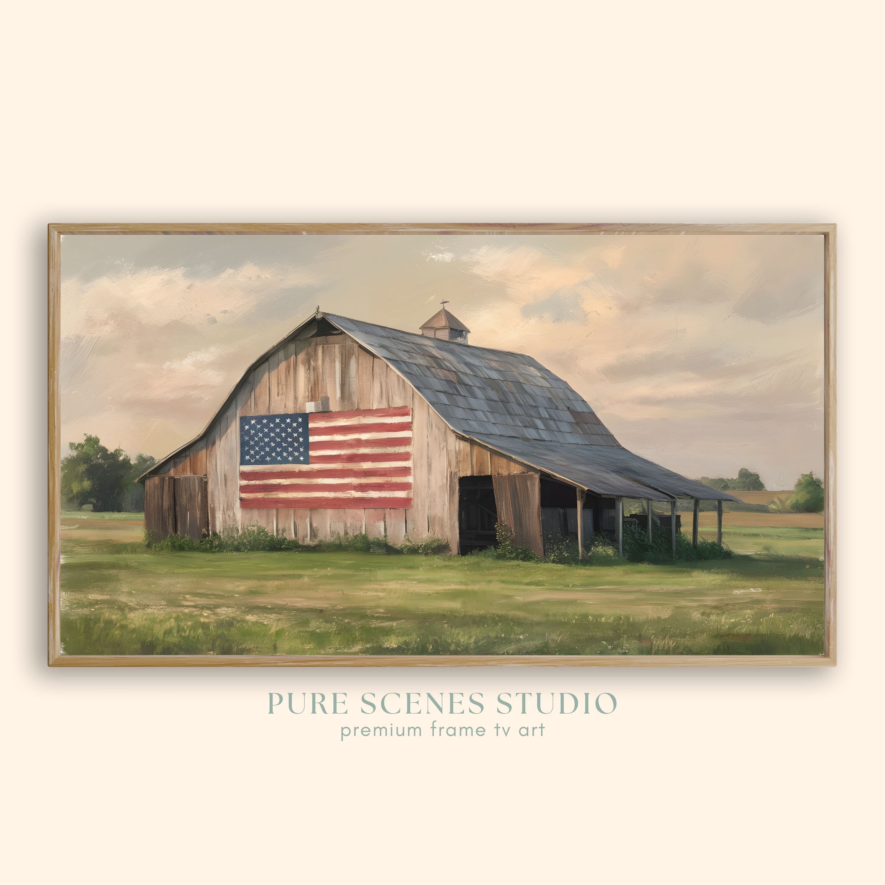 American Flag Mural on Barn 4th of July TV Art, Samsung Frame TV Art ...