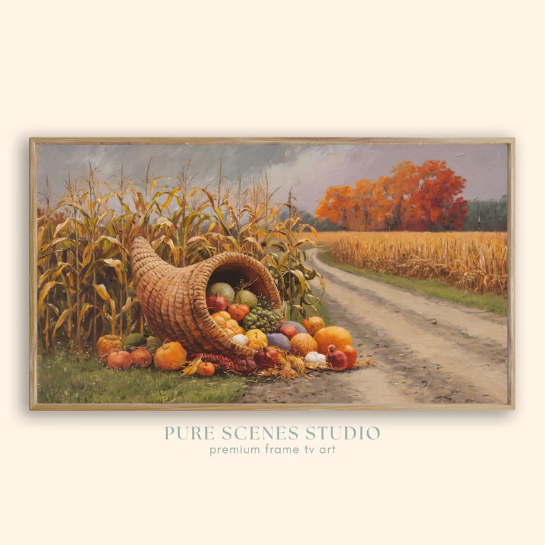 Fall Frame TV Art, Cornucopia by Dirt Road, Fall Harvest, Golden ...