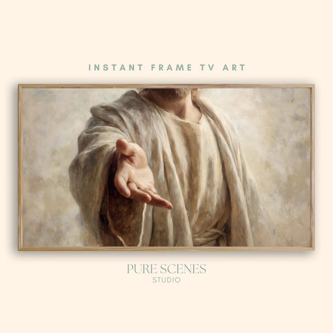 Jesus Outstretched Hand Christian Frame TV Art, Neutral Painting ...