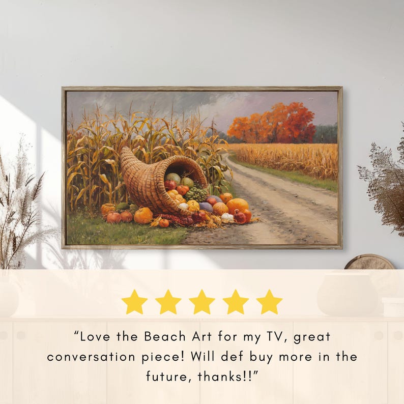 Fall Frame TV Art, Cornucopia by Dirt Road, Fall Harvest, Golden ...