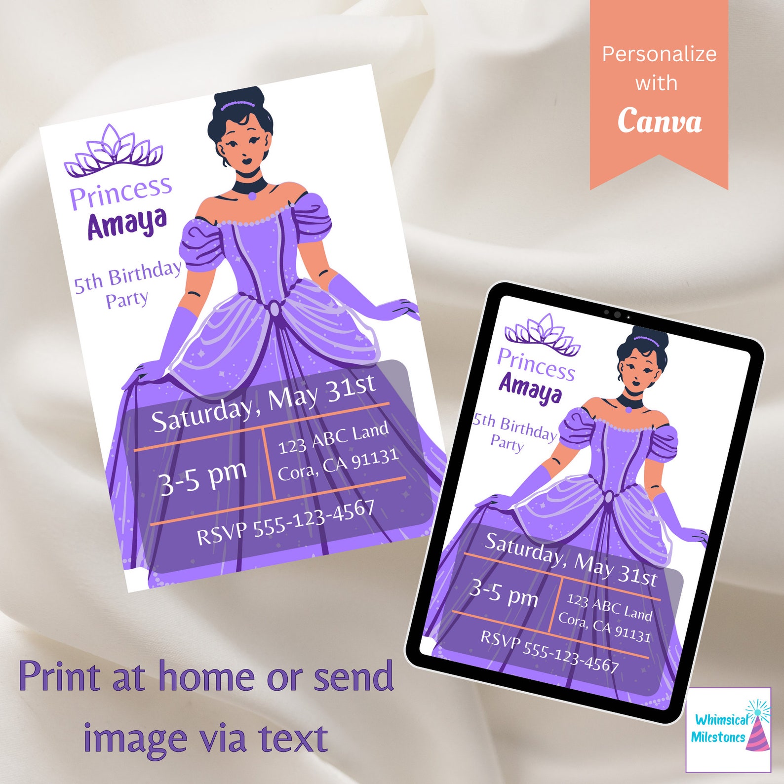 Princess Birthday Party Invitation Purple Princess Royal - Etsy
