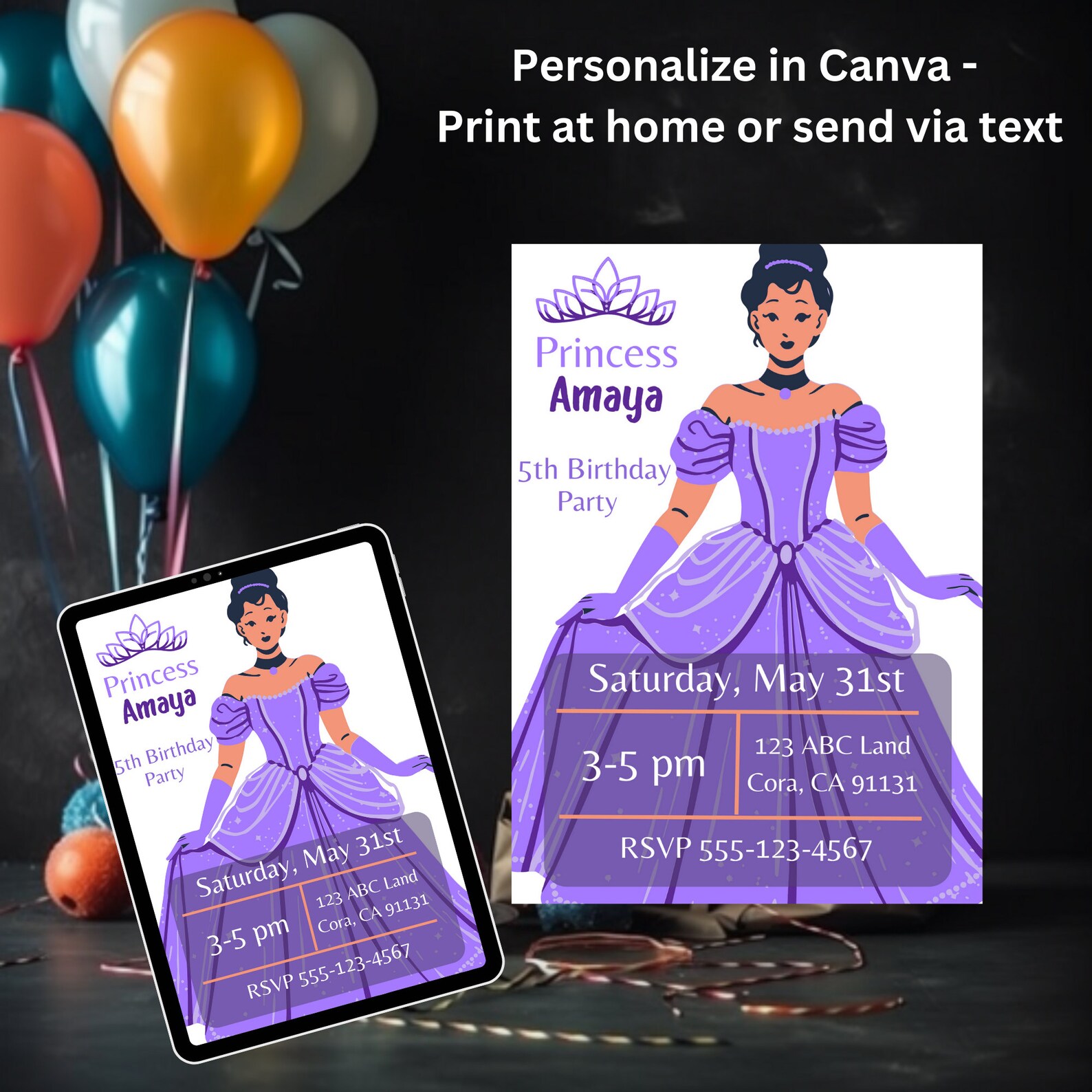 Princess Birthday Party Invitation Purple Princess Royal - Etsy