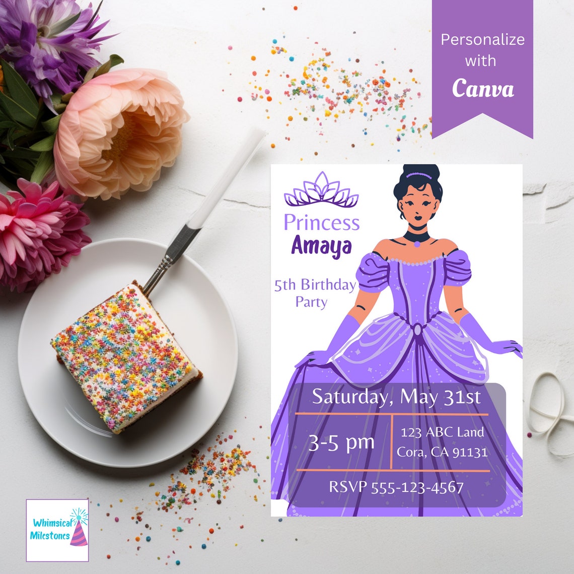 Princess Birthday Party Invitation Purple Princess Royal - Etsy