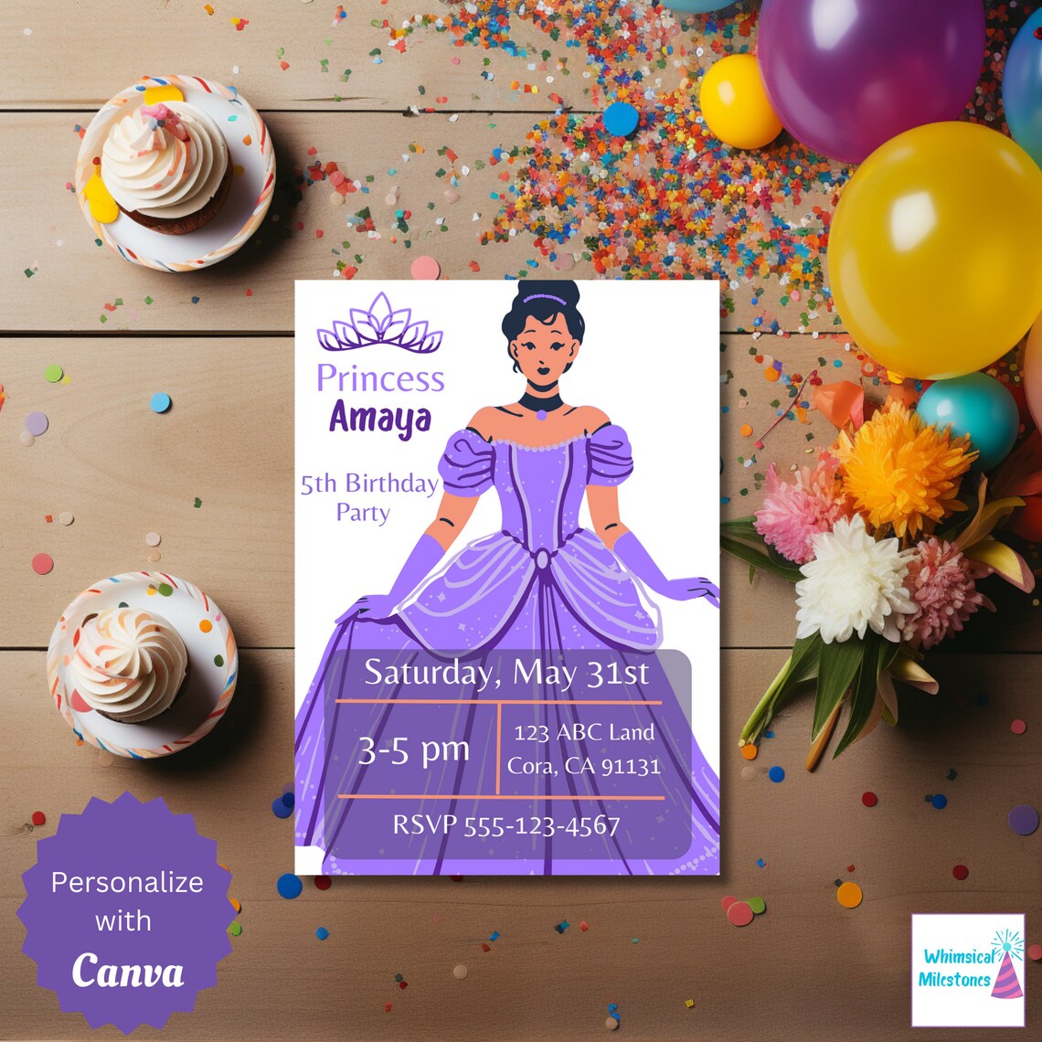 Princess Birthday Party Invitation Purple Princess Royal - Etsy