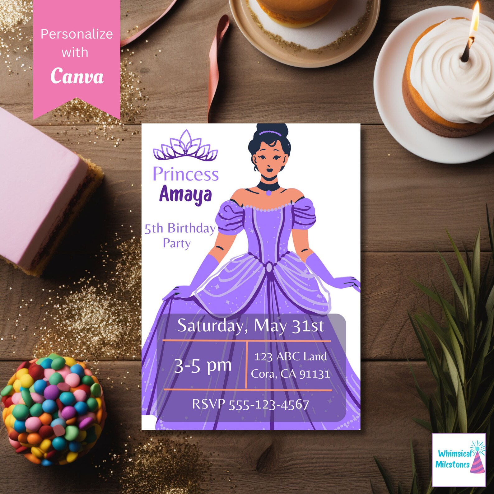 Princess Birthday Party Invitation Purple Princess Royal - Etsy