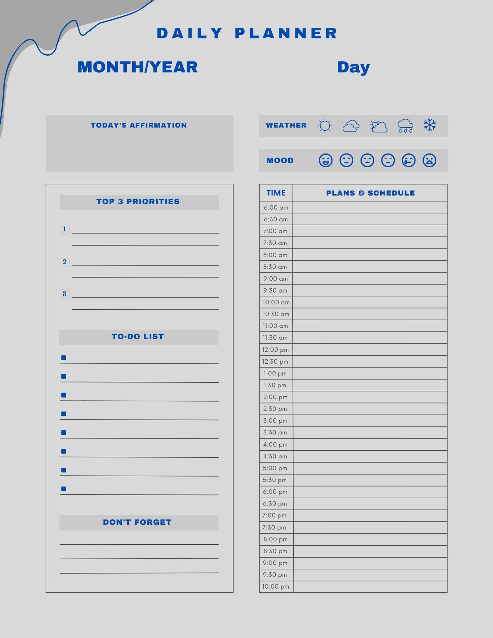 Simple Printable PDF Day Planner - Etsy