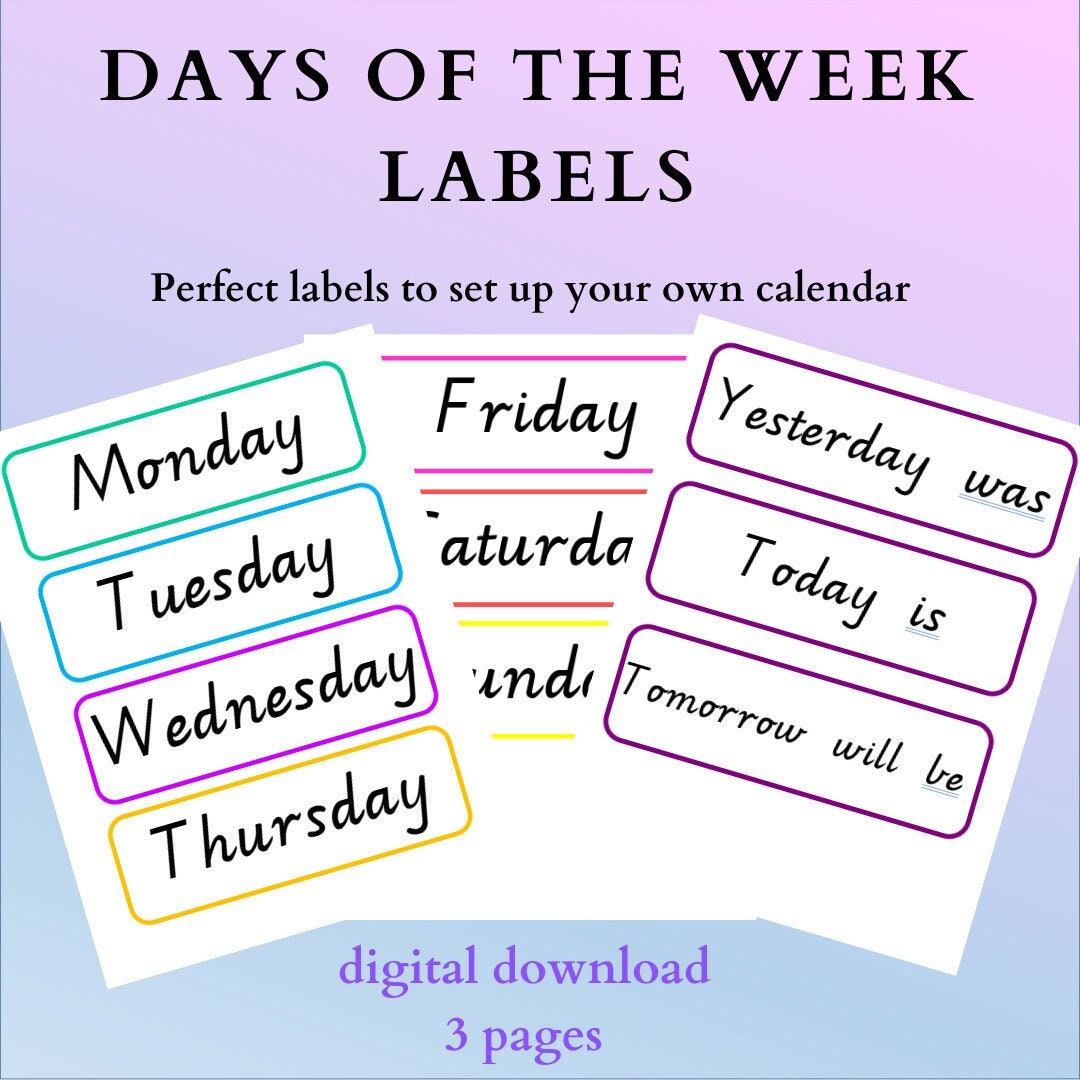 Days of the Week Labels - Etsy